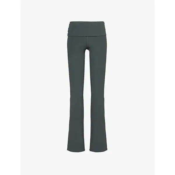 Alo Yoga Alosoft Fold-Over Bootcut Stretch-Woven Leggings In Dark